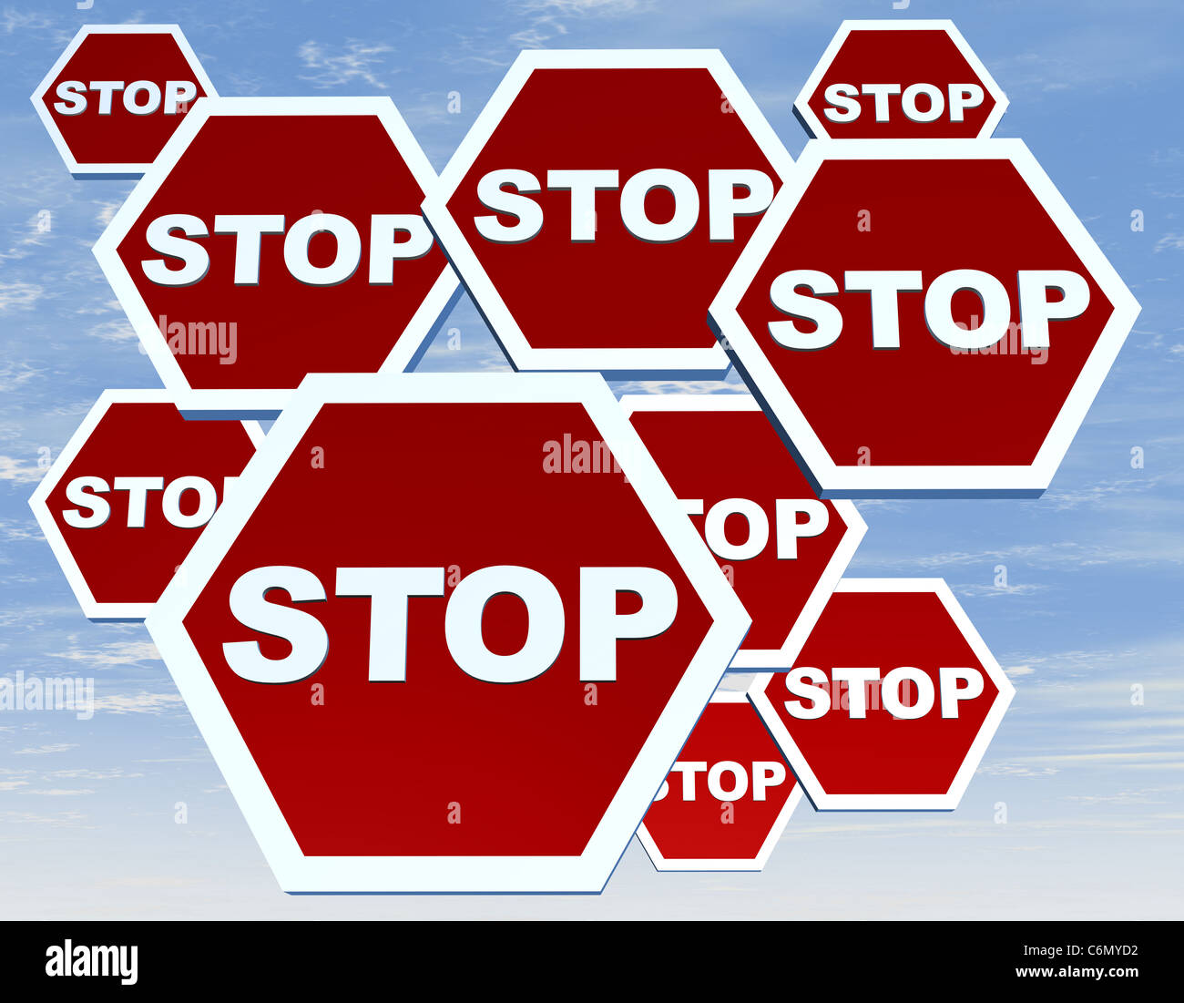 Group of road sign with stop word on red background Stock Photo - Alamy