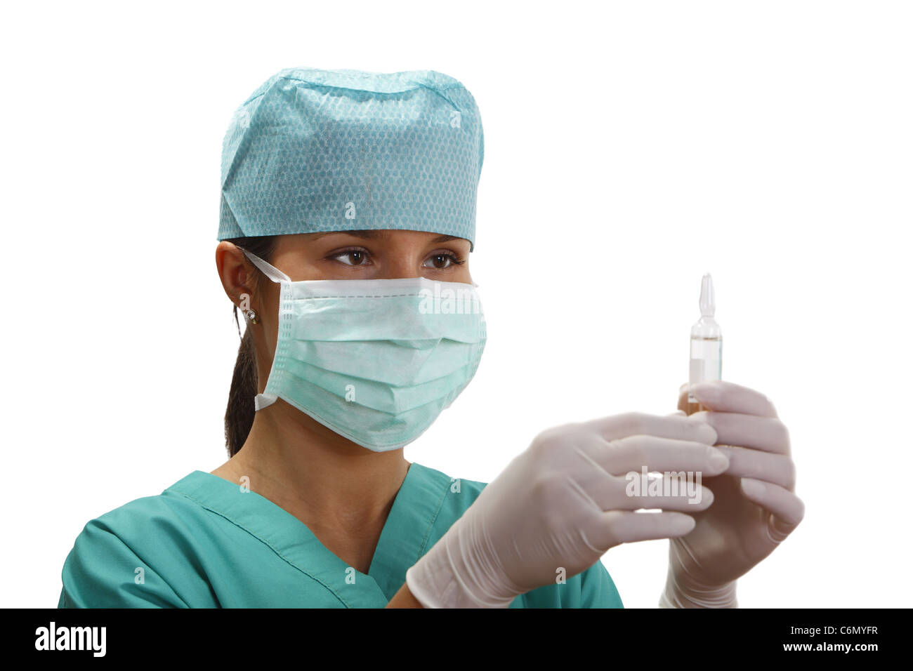 Image of a female doctor with a vial in her hands Stock Photo - Alamy