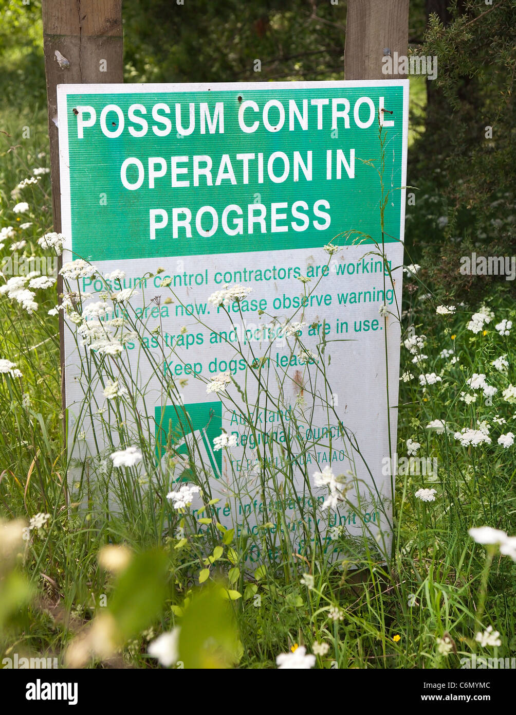 A sign warning of Possum Control Operation in Progress. Northland ...