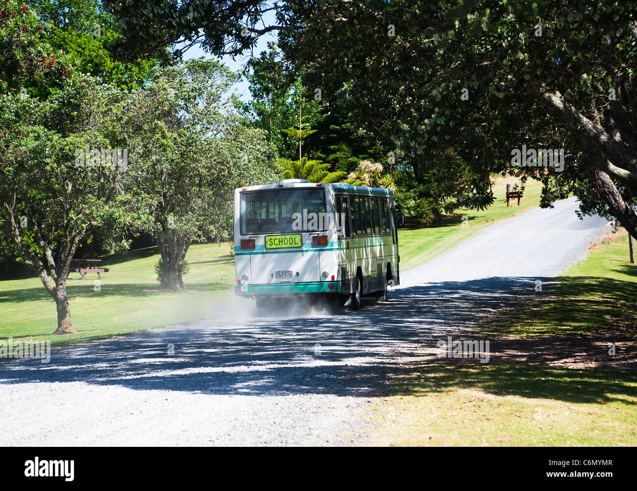 A school bus in a rural area of Auckland, North Island, New Zealand ...