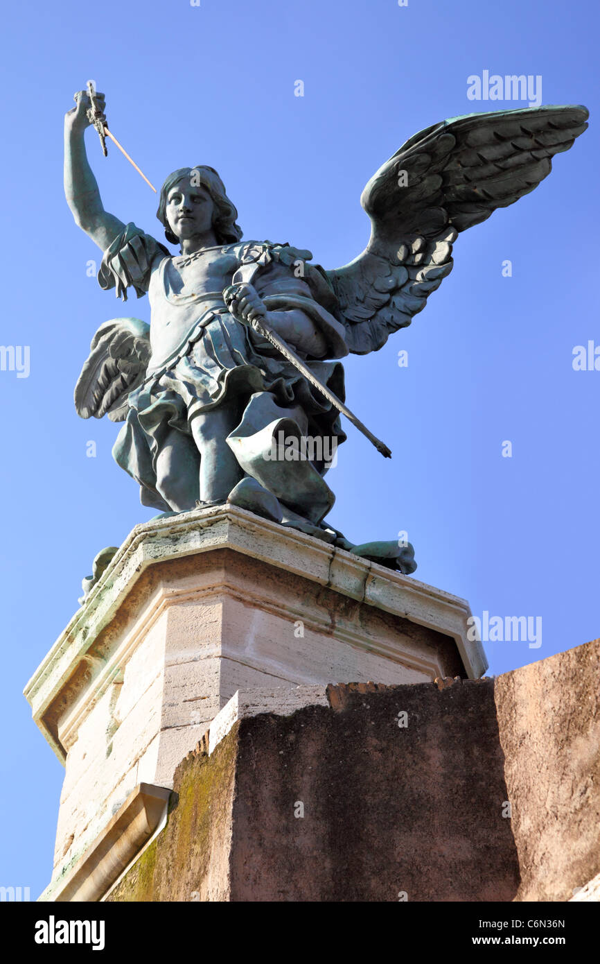 Saint Michael statue on the top of Castel Sant`Angelo in Rome. Italy ...