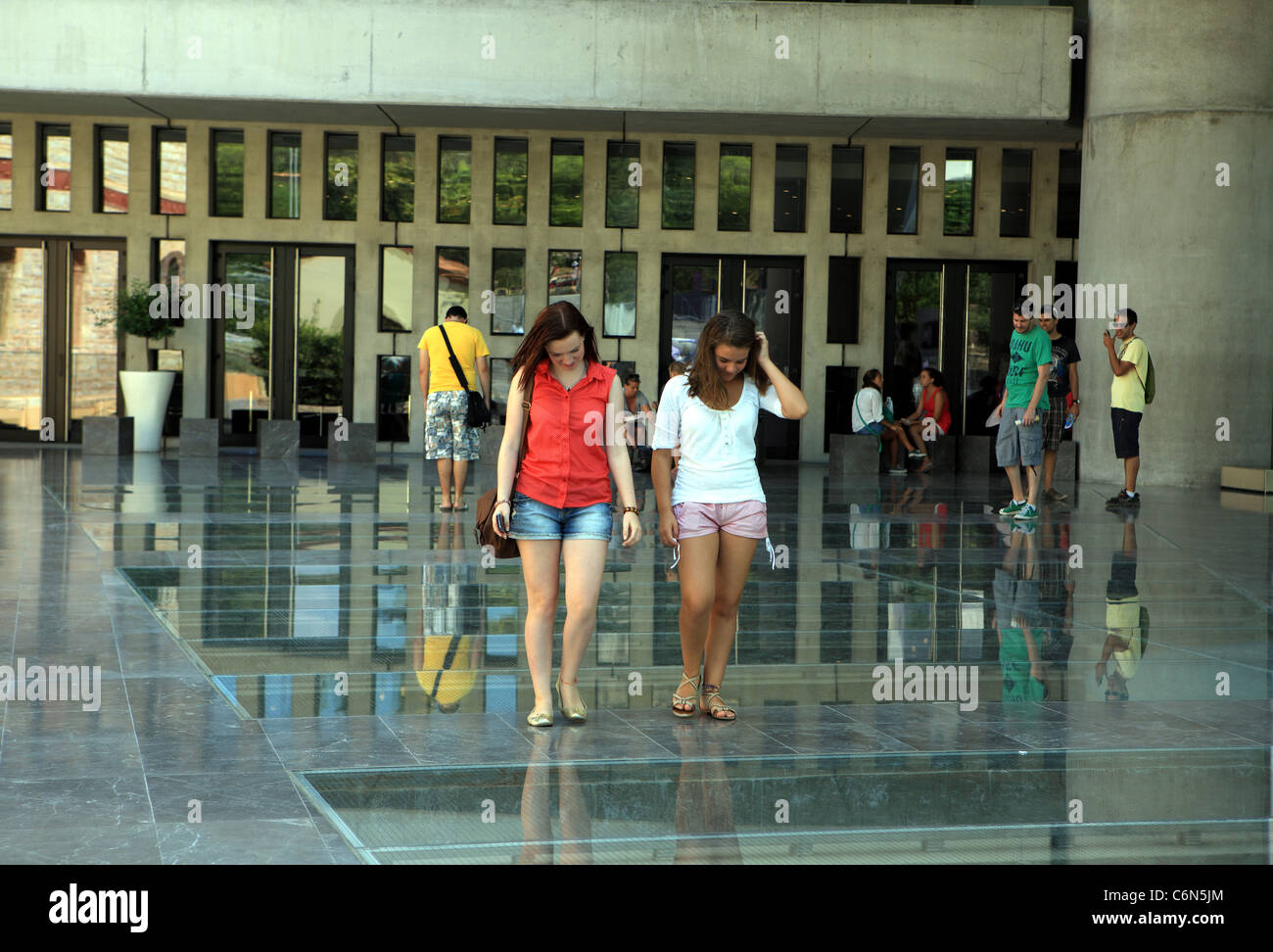 Acropolis Museum entrance - teenage girls and other visitors looking ...