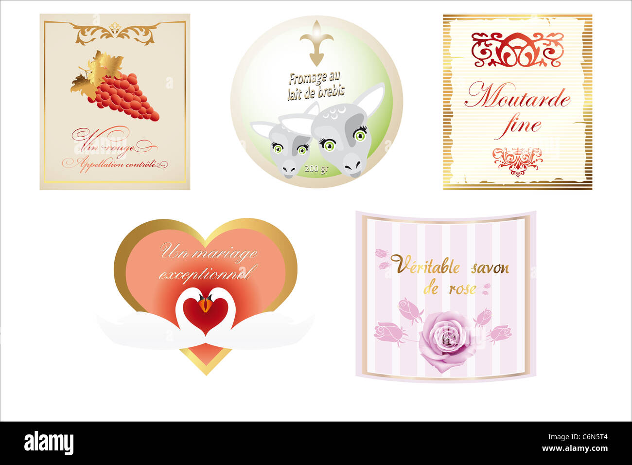 French retro vintage labels of products for packaging Stock Photo - Alamy