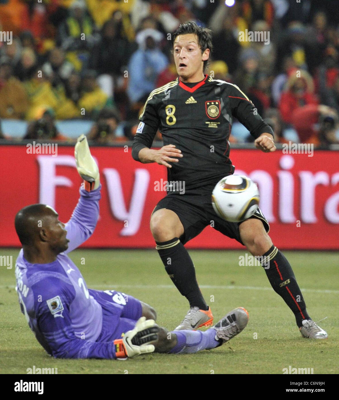 Ghana goalkeeper Richard Kingson blocks a shot by Germany midfielder ...