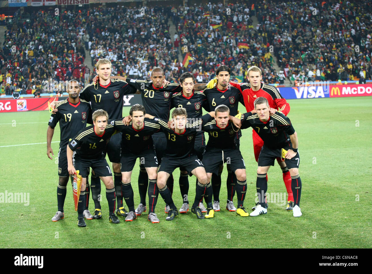 The German 2010 World Cup Football Team line up before their match ...
