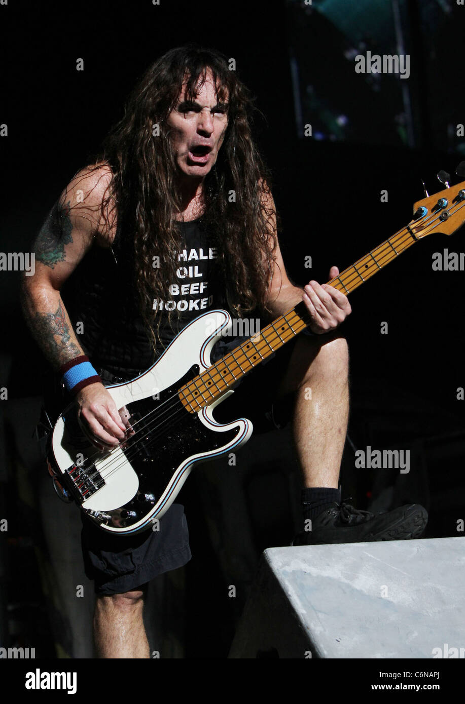 Steve Harris Iron Maiden performing at Madison Square Garden on the ...