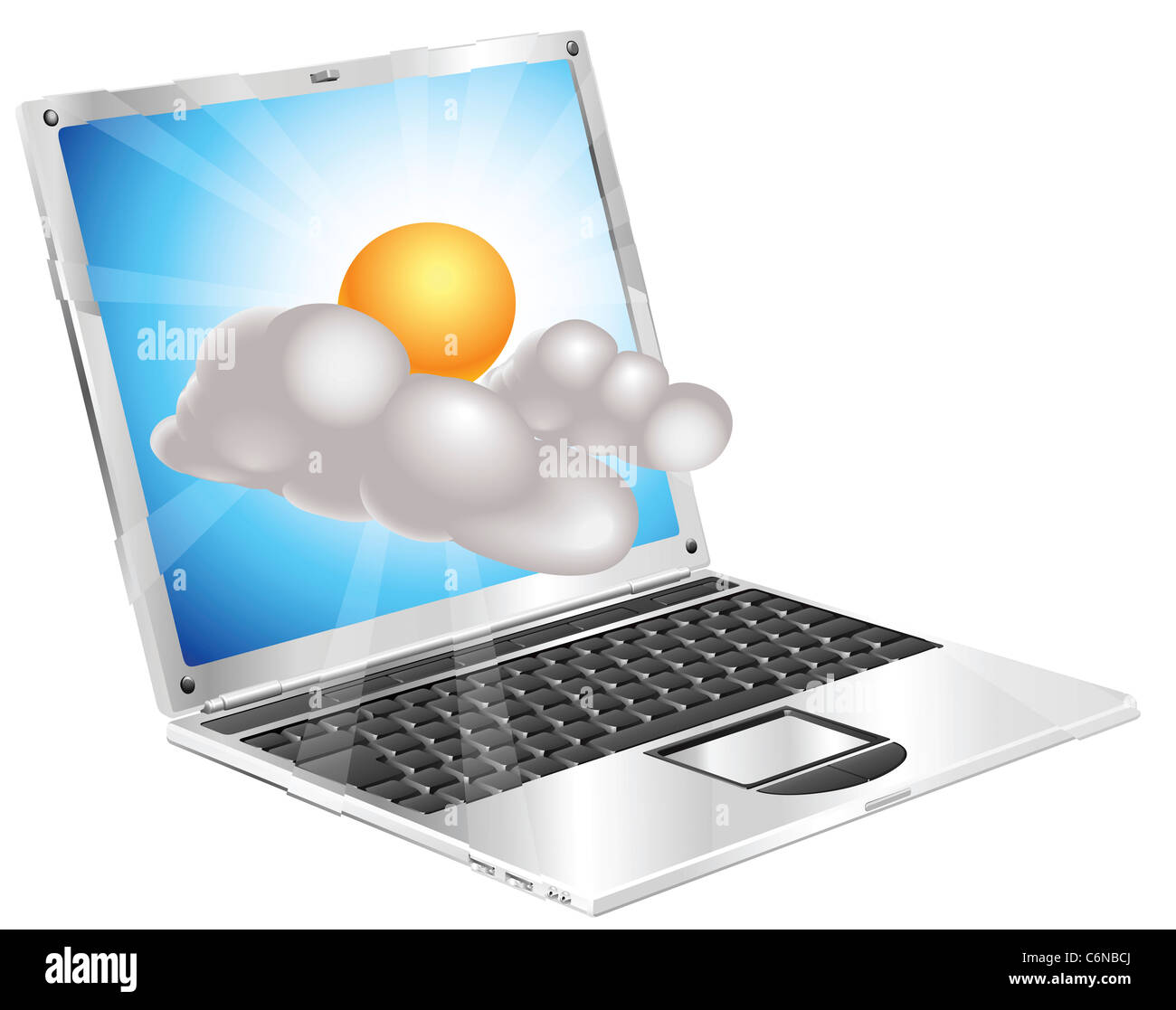Weather sun and cloud icon coming out of laptop screen concept Stock ...