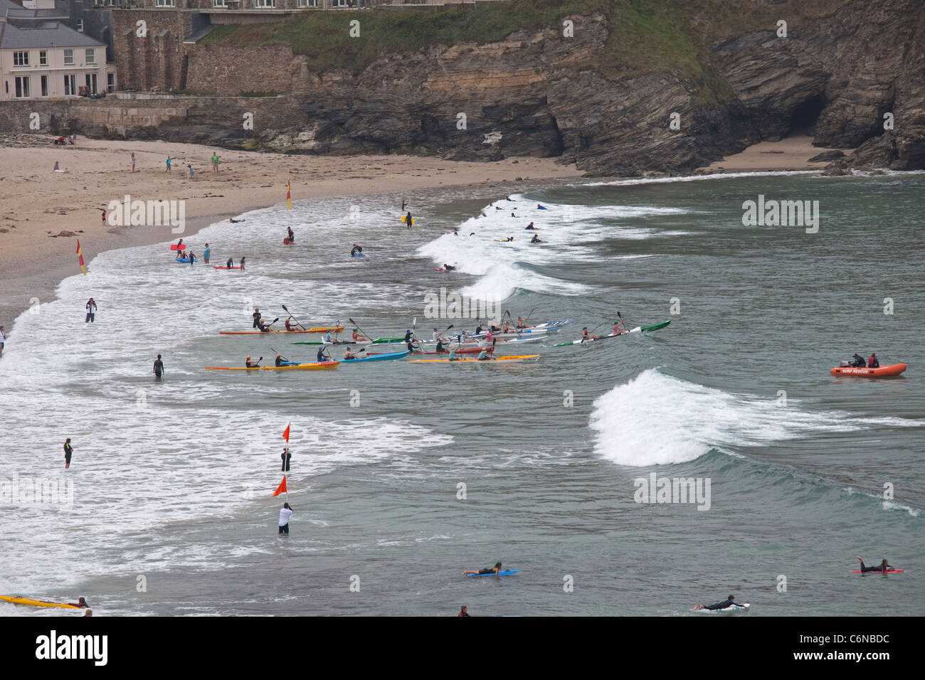 Annual kayak surf racing Portreath Cornwall UK Stock Photo - Alamy
