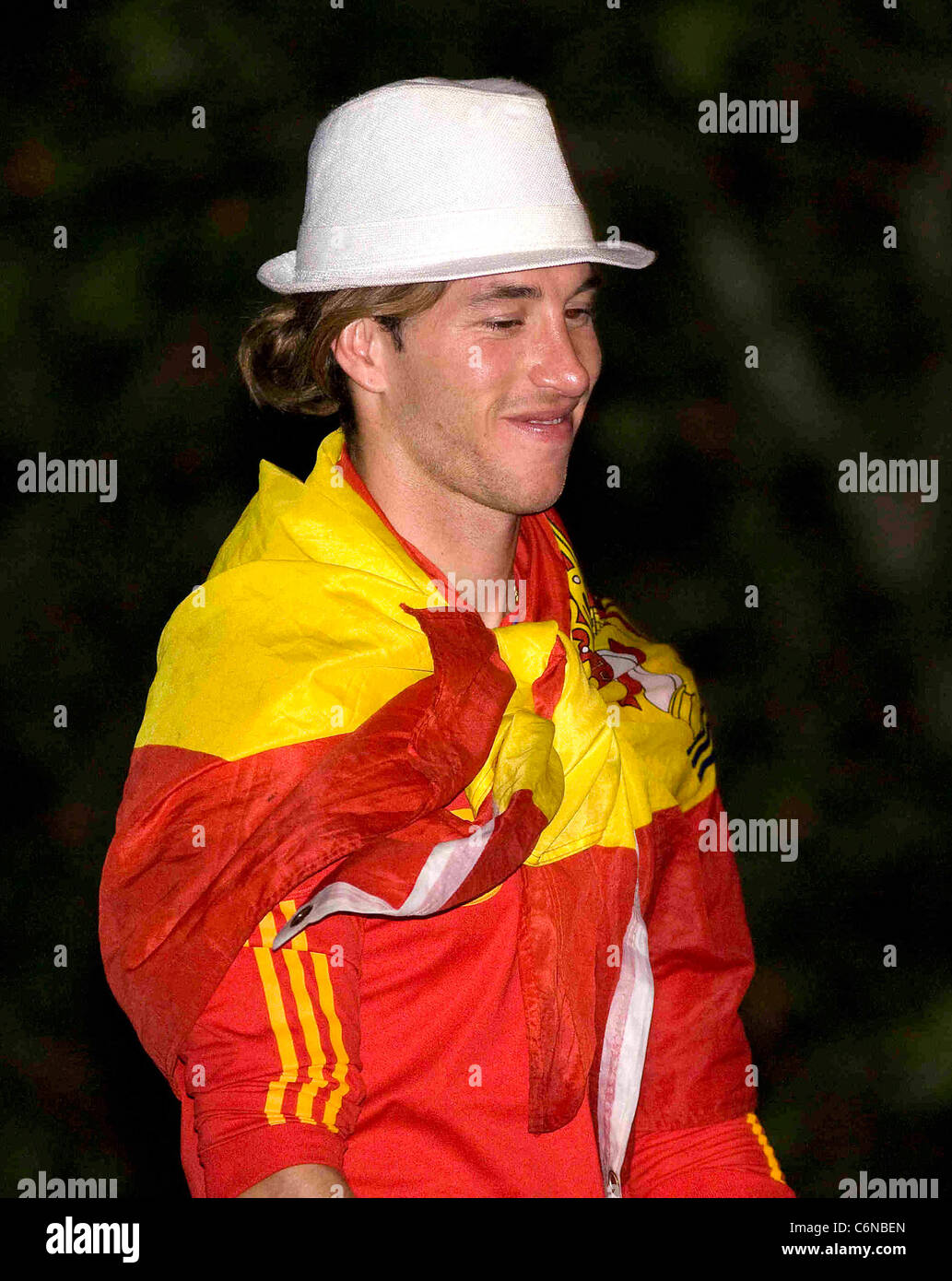Sergio Ramos Crowds cheer for the Spanish team as they travel in an ...