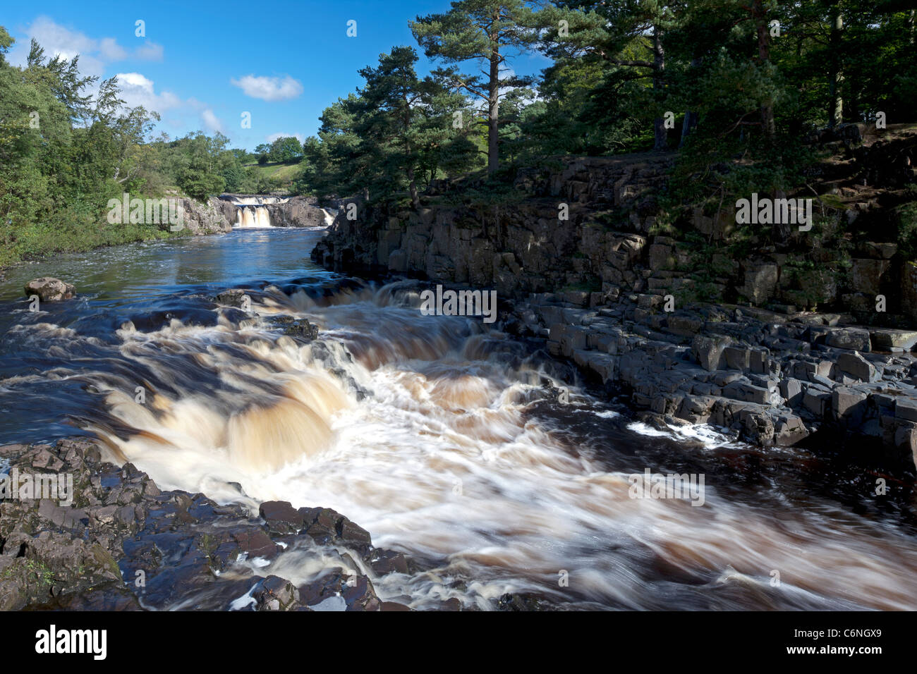 Gushing water over Low Force Waterfall, near Middleton in Teesdale ...
