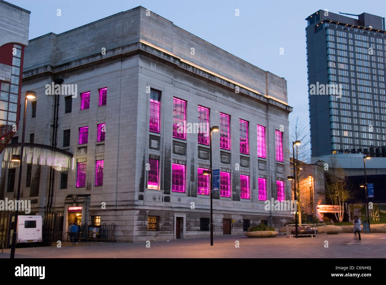 Sheffield City Library and Graves Art Gallery Lit with Pink Windows at ...