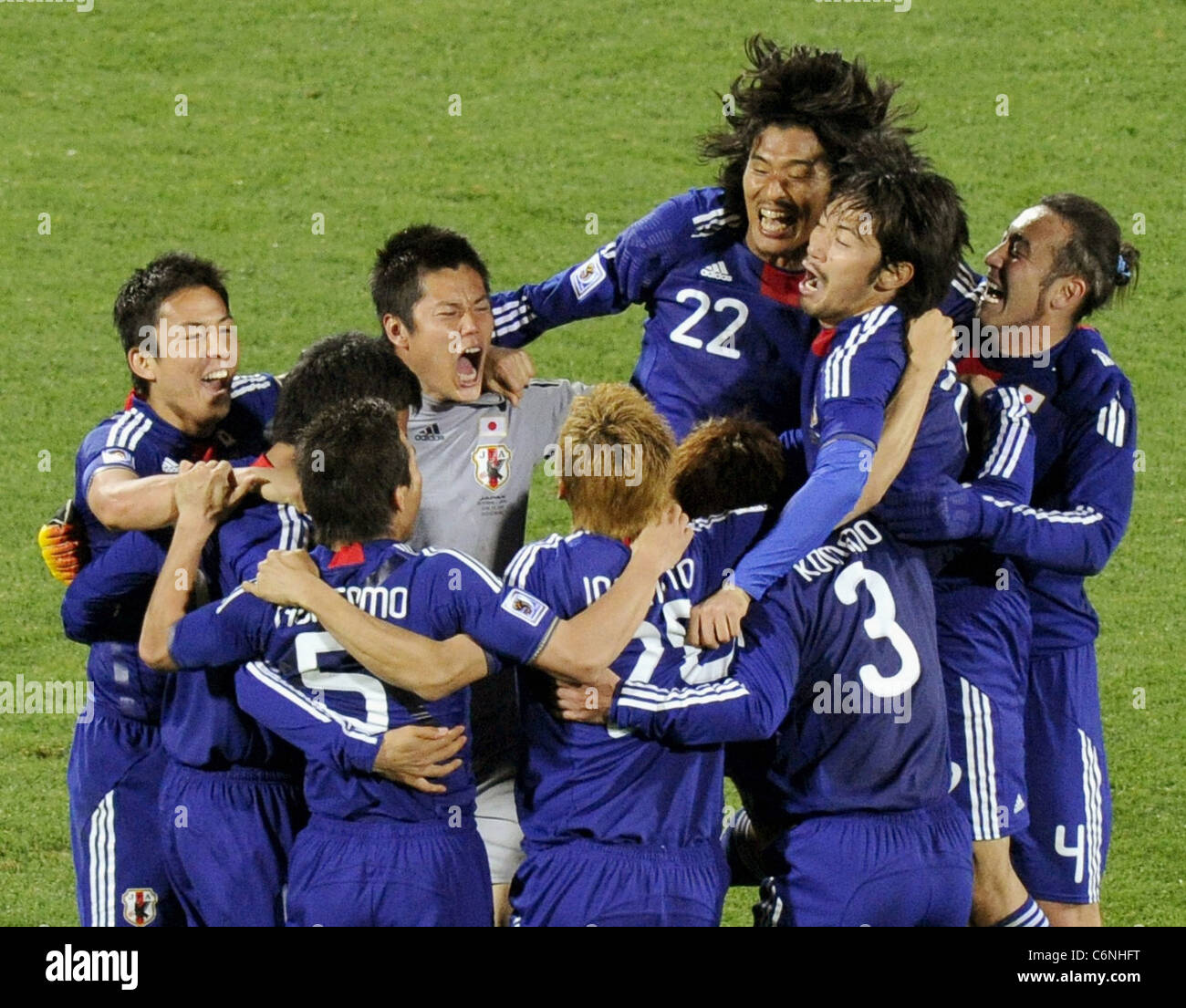 Japan players celebrate after beating Denmark FIFA World Cup 2010 ...