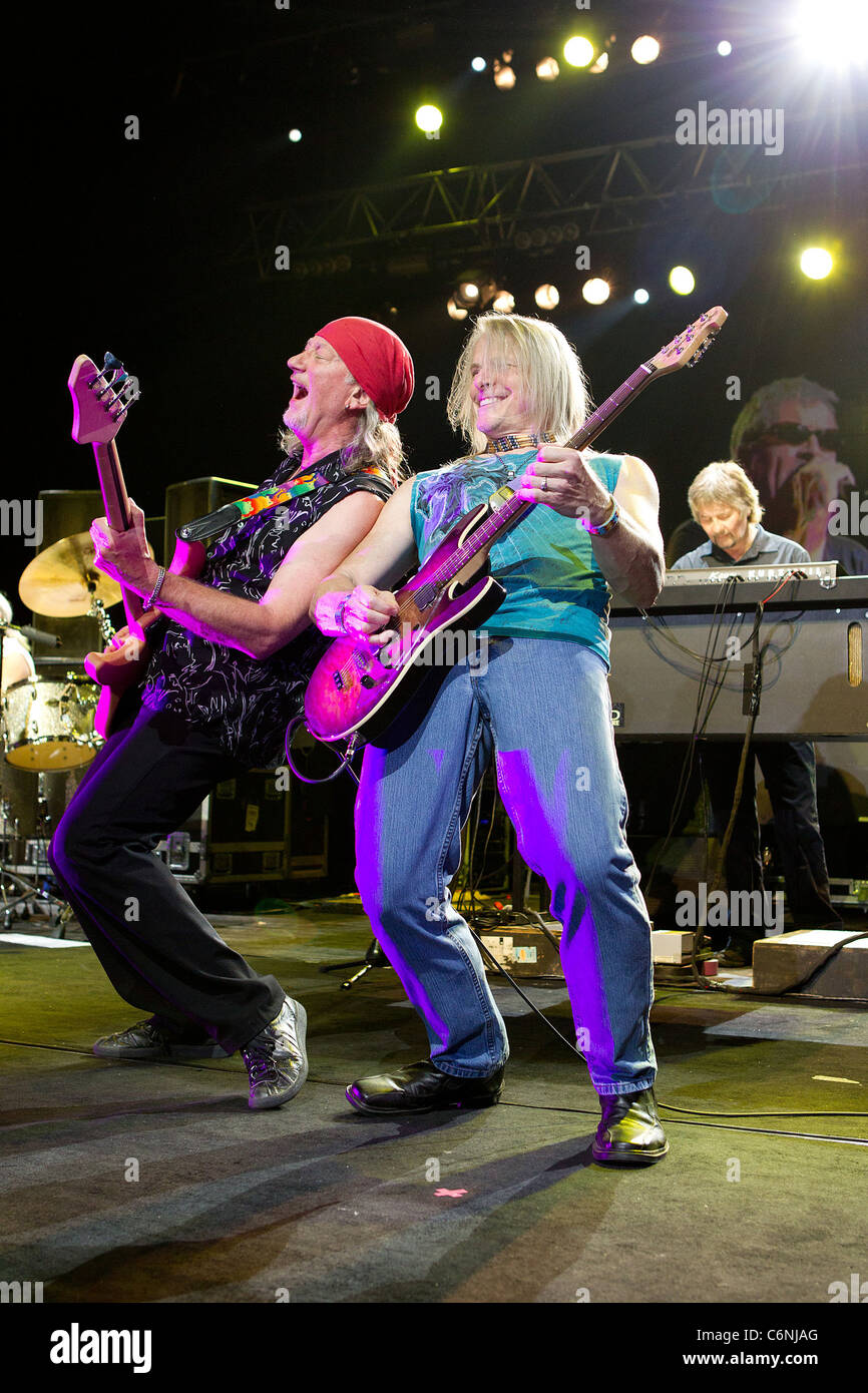 Roger Glover and Steven Morse (right) of Deep Purple, performing live ...