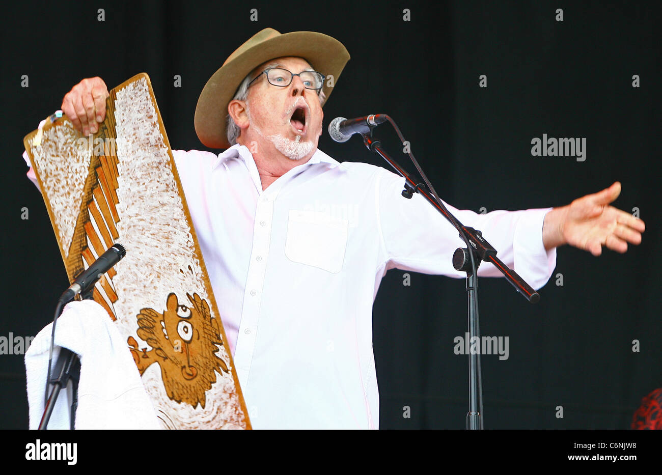 Rolf Harris performing on stage The 2010 Glastonbury Music Festival ...
