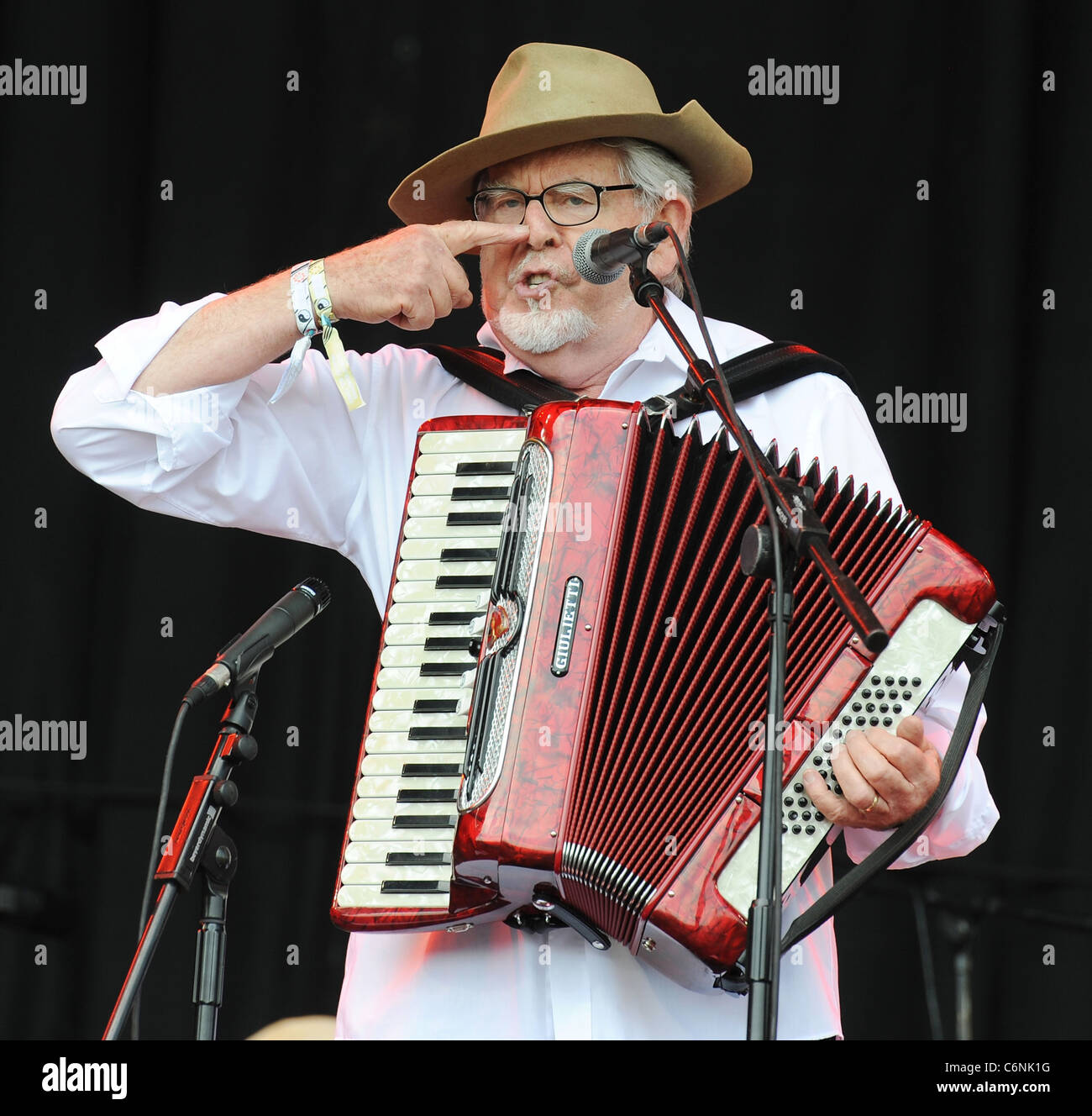 Rolf Harris performing on stage The 2010 Glastonbury Music Festival ...