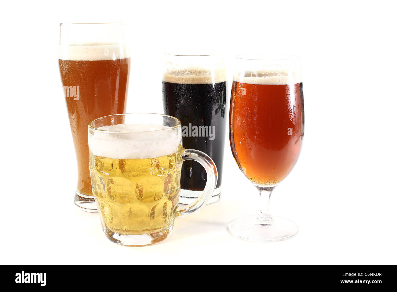 four different types of beer on a white background Stock Photo - Alamy