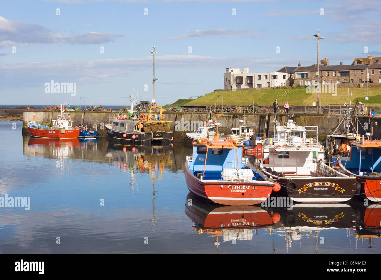 Seahouses, Northumberland, England. Fishing and excursion boats in the ...