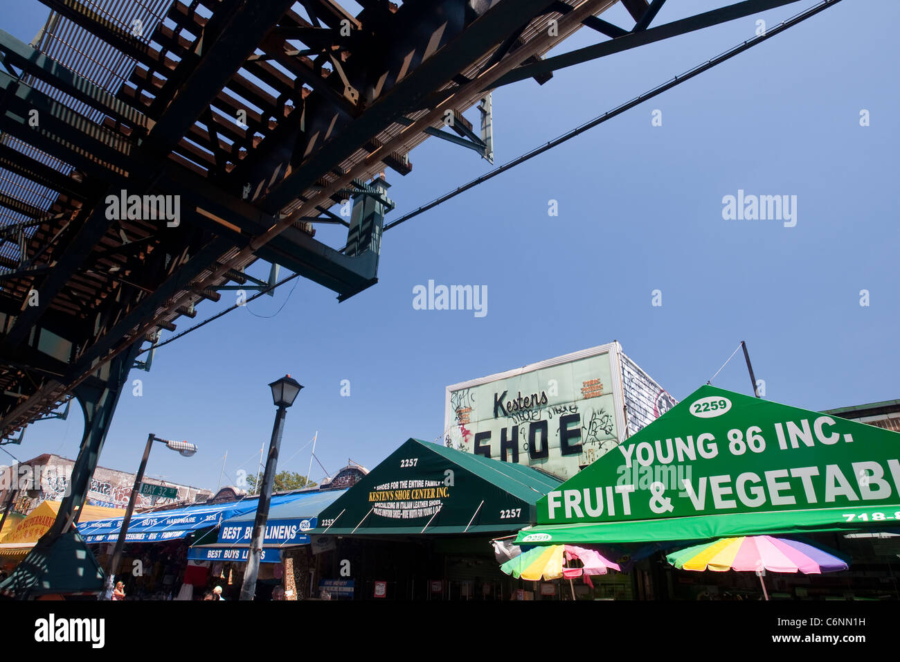 Various store are lined up on 86th Street by the Brooklyn elevated ...