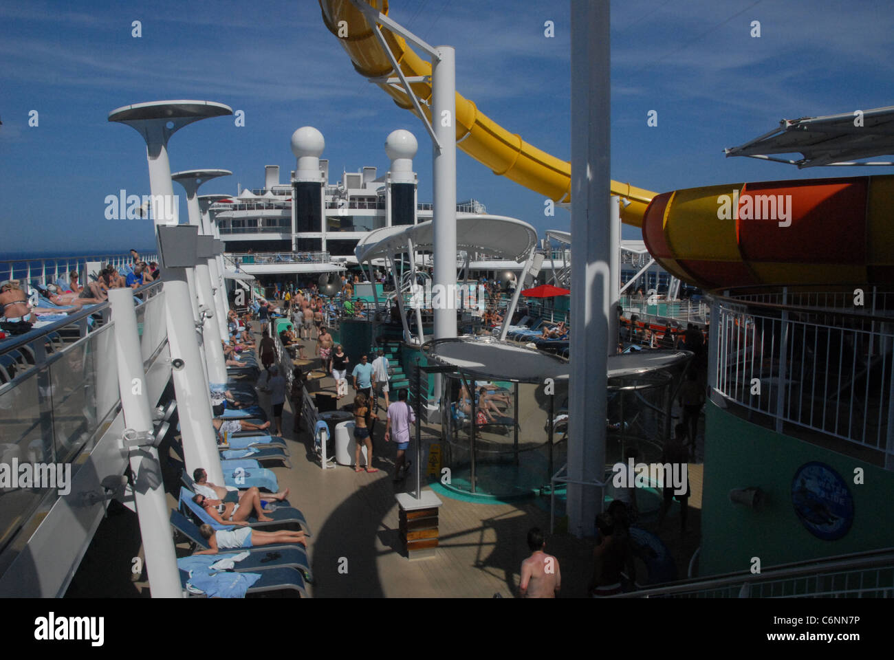 Waterslides on the NCL Epic, a large cruise ship in the Mediterranean ...
