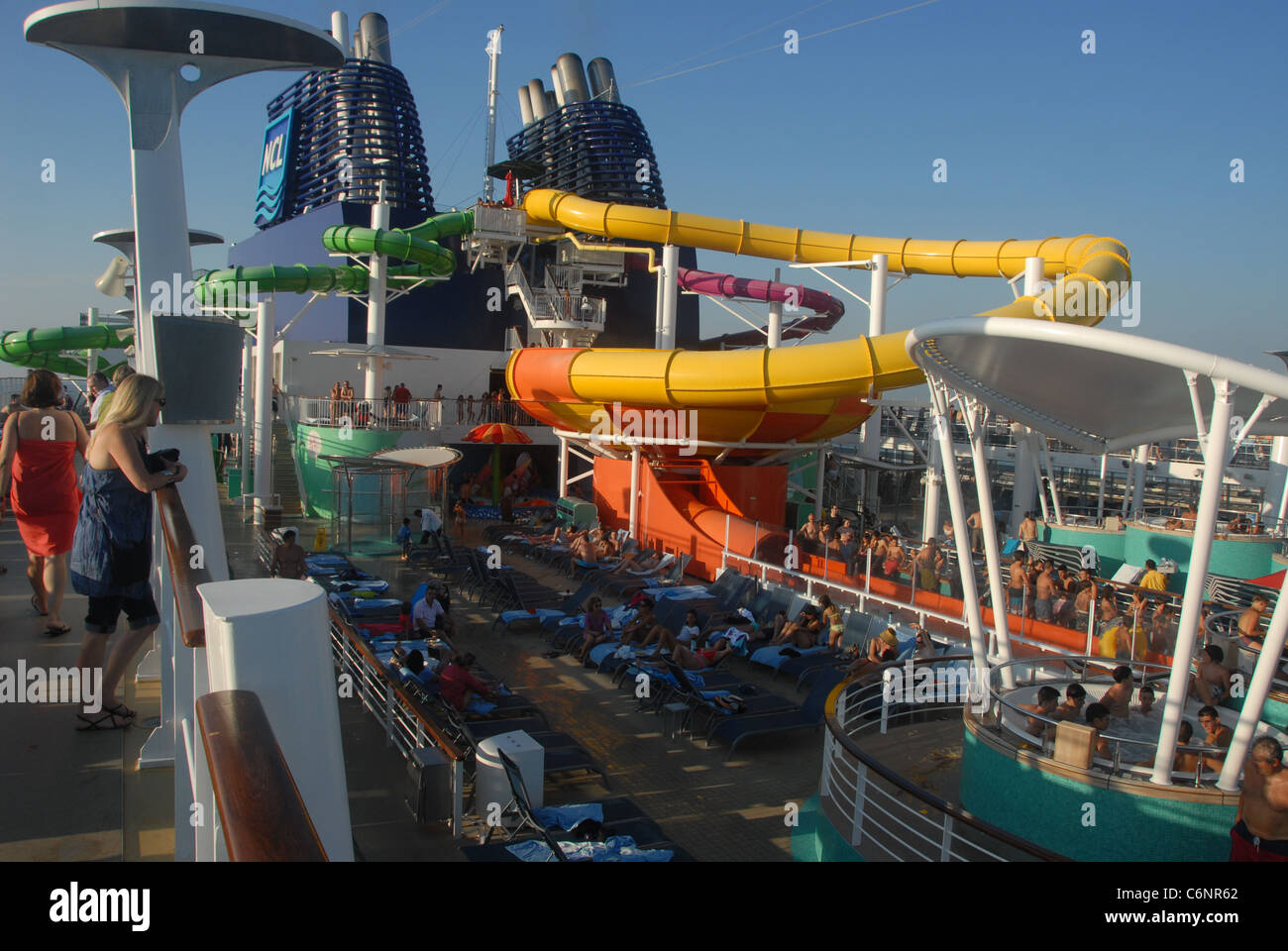 Waterslides on the NCL Epic, a large cruise ship in the Mediterranean ...
