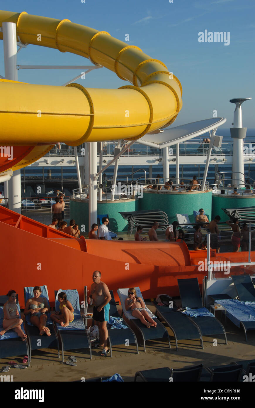 Waterslides on the NCL Epic, a large cruise ship in the Mediterranean ...