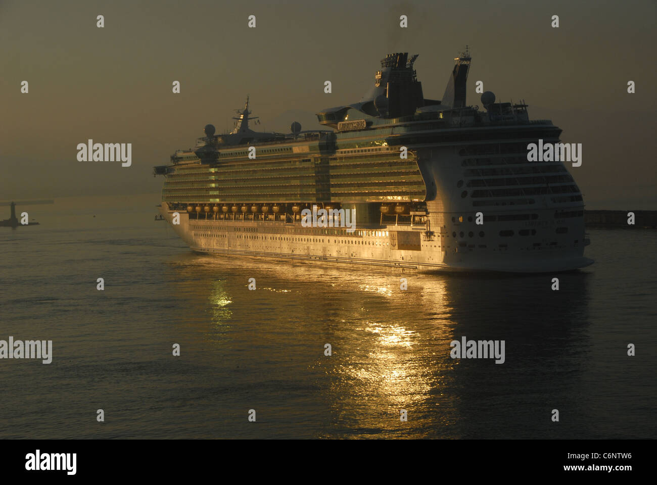 Cruise ship at sundown in the Mediterranean Stock Photo - Alamy