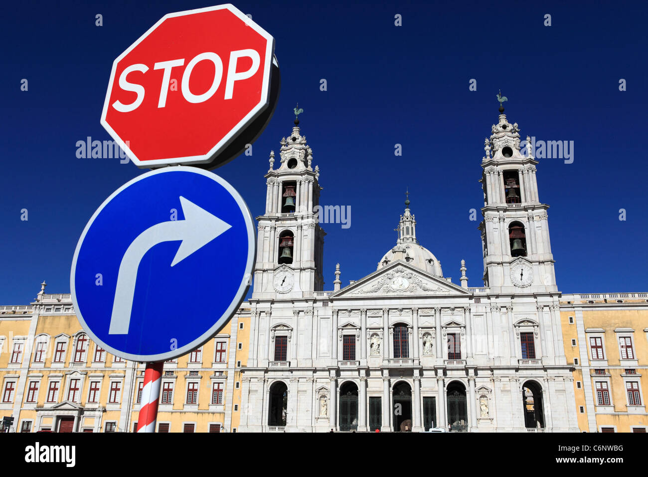 A stop sign outside of the Mafra National Palace at Mafra, Portugal ...