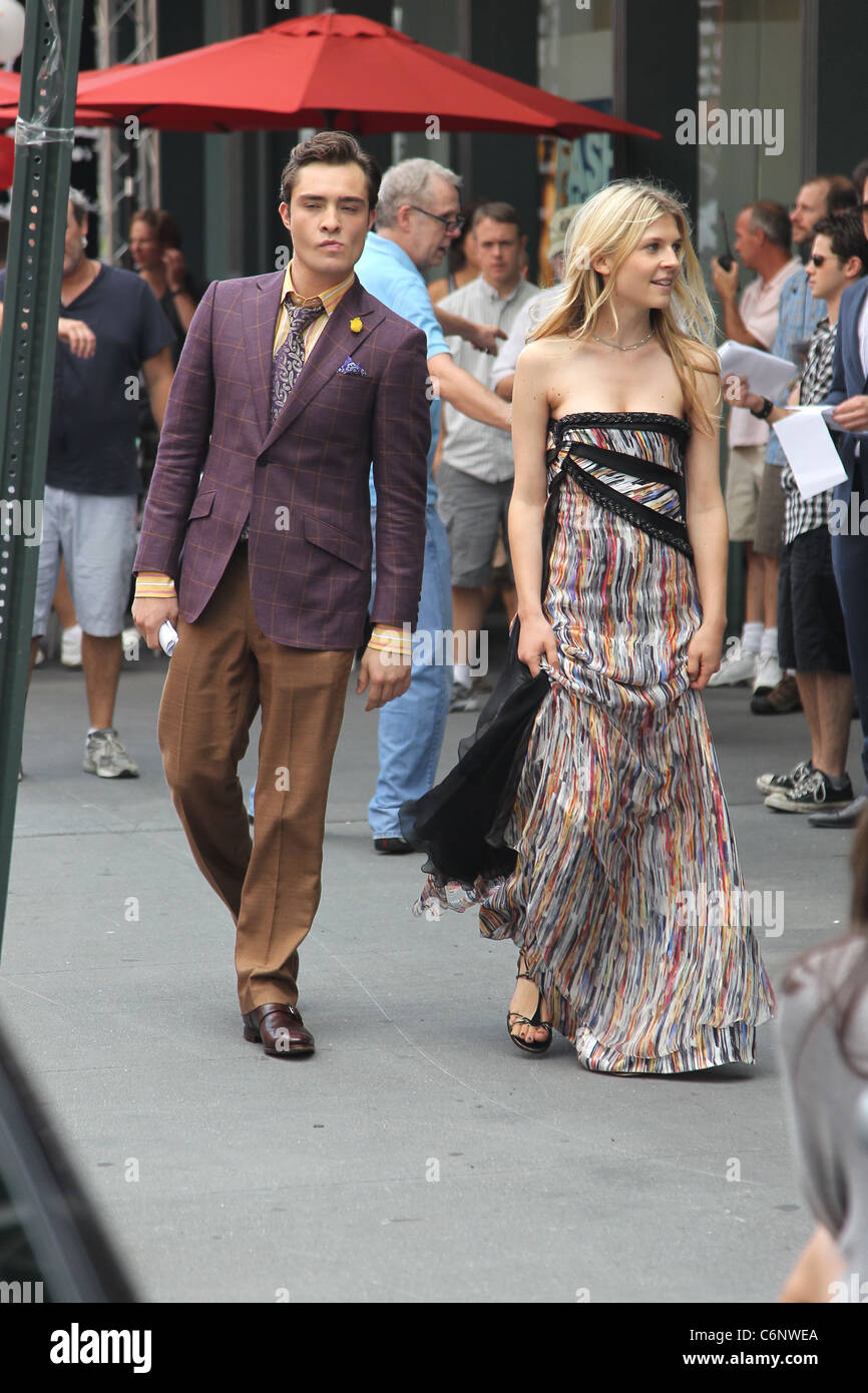 Ed Westwick and Clemence Posey on the set of 'Gossip Girl' in Manhattan ...