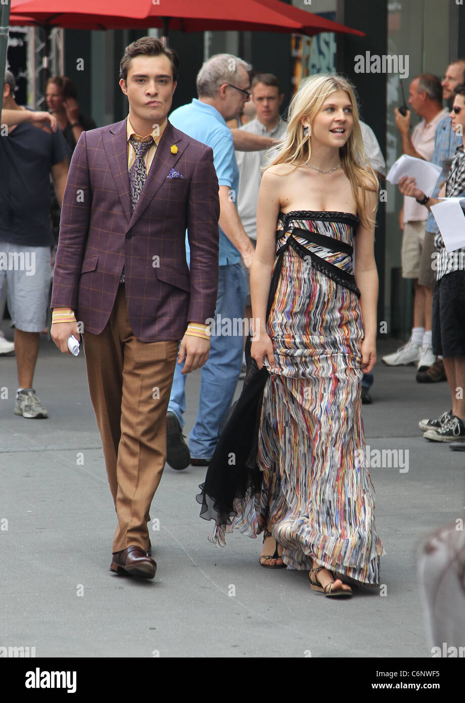 Ed Westwick and Clemence Posey on the set of 'Gossip Girl' in Manhattan ...