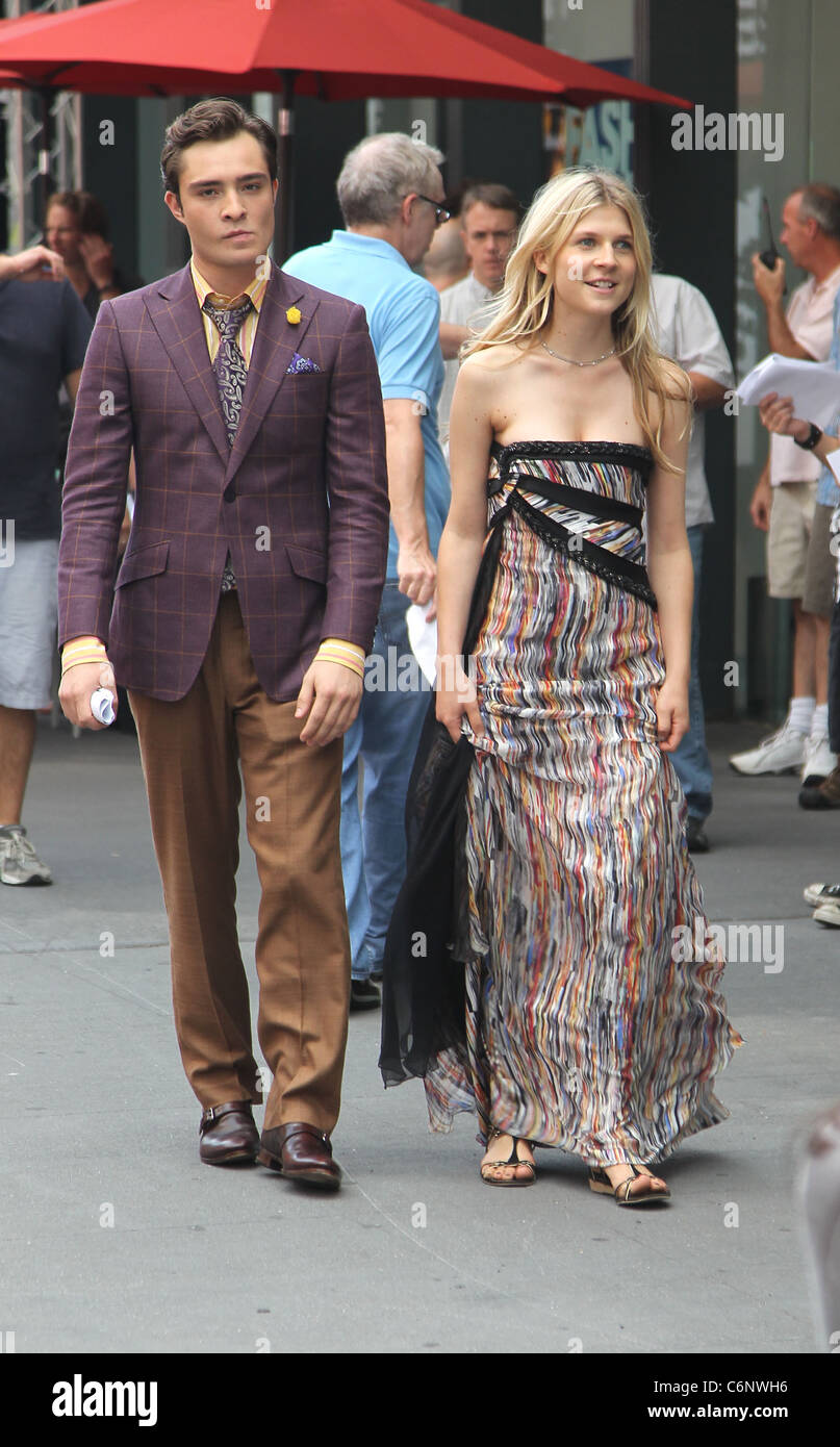 Ed Westwick and Clemence Posey on the set of 'Gossip Girl' in Manhattan ...