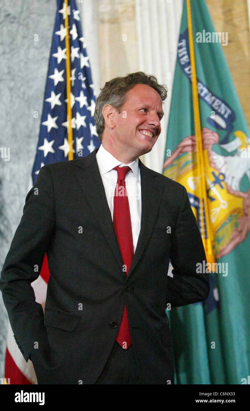 The Secretary of Treasury Timothy Geithner speaking to employees of the ...