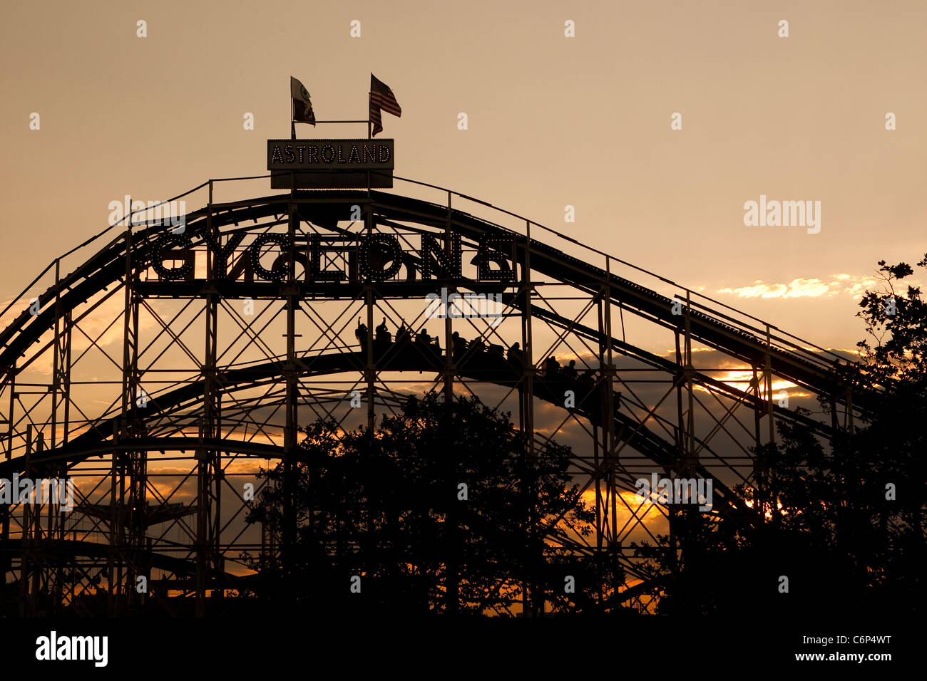 The sun set on the Coney Island Cyclone roller coaster on Coney Island ...