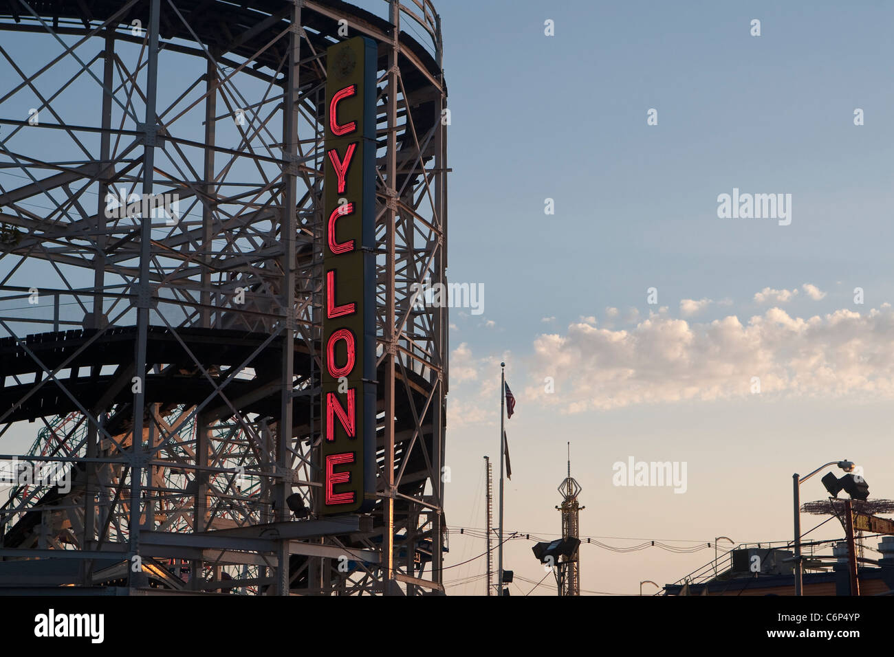 The sun set on the Coney Island Cyclone roller coster on Coney Island ...
