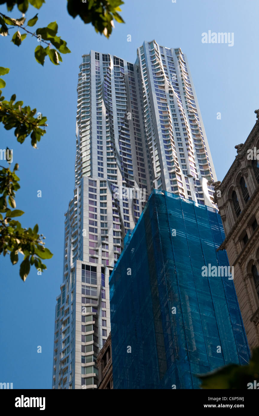 A modern condo building is pictured downtown of the New York City ...