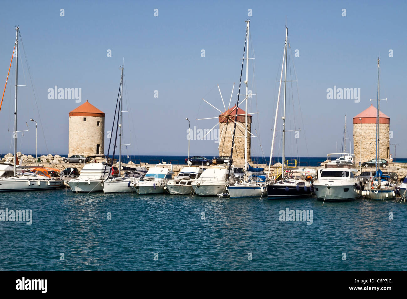 Ancient windmill at Rhodes harbour closeup Stock Photo - Alamy