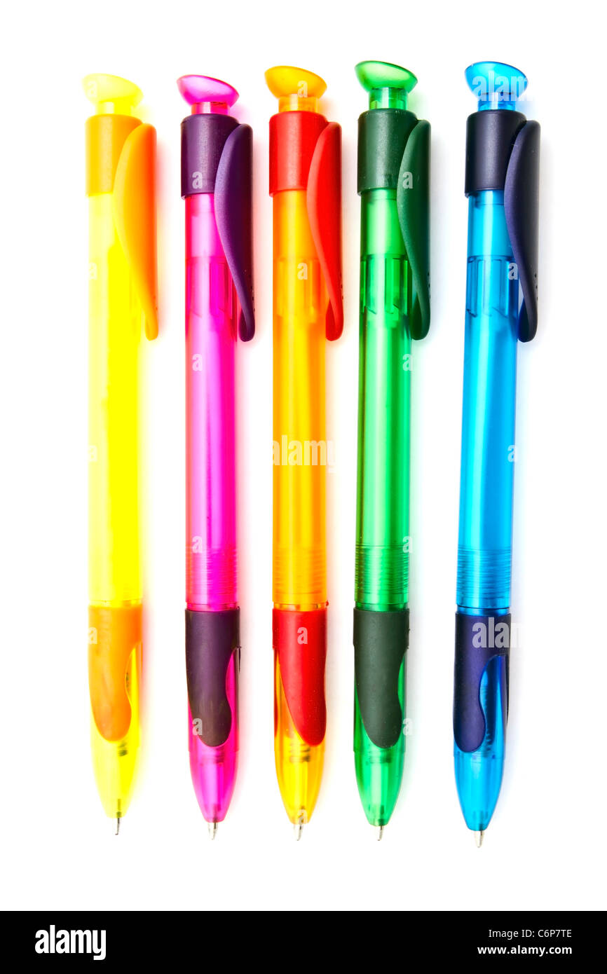Colorful ballpoint pens isolated on white background Stock Photo - Alamy