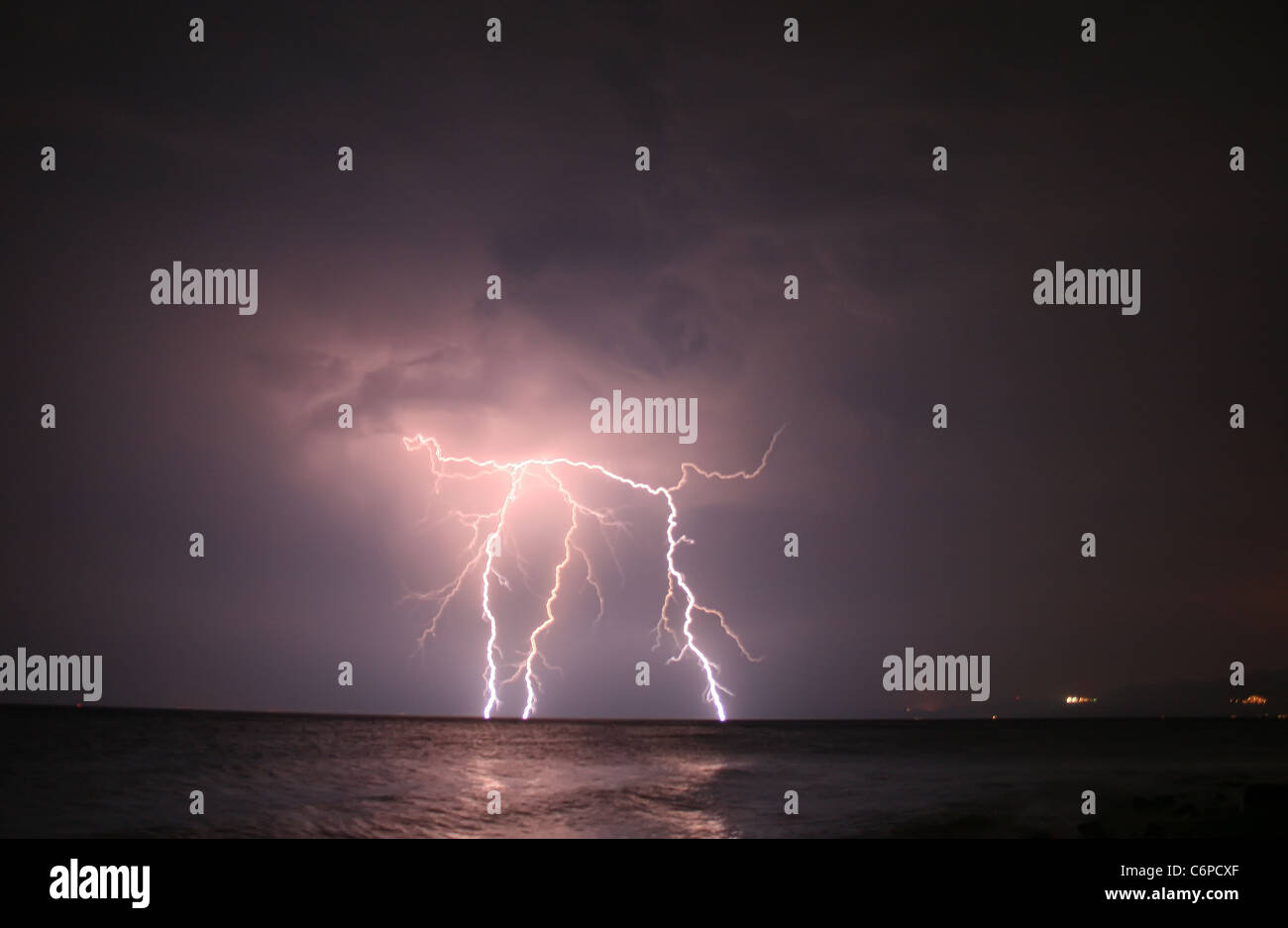 Severe Lightning At Open Sea Stock Photo - Alamy