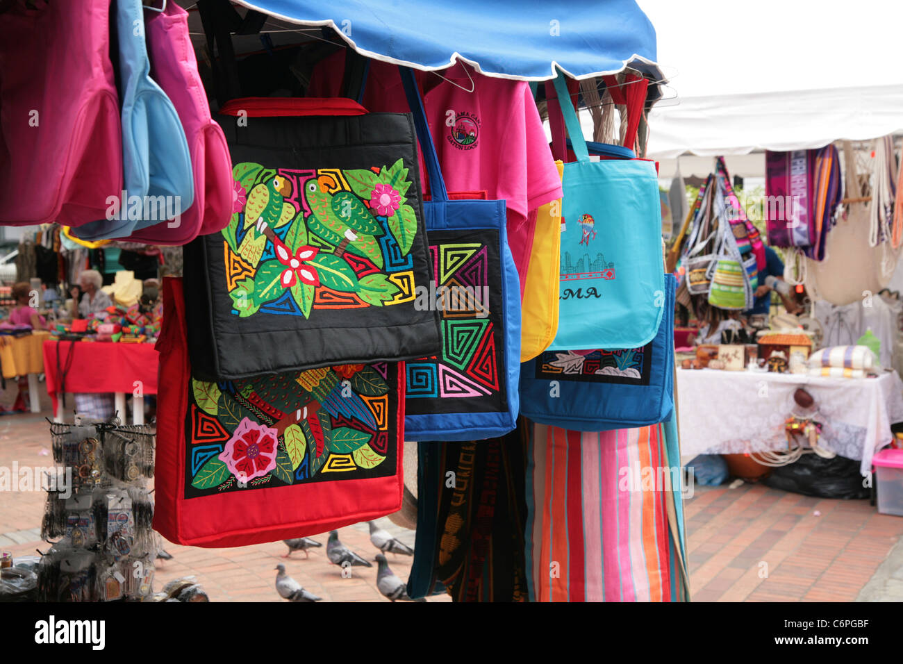 Crafts on display for sale at a street market in Panama City Stock ...