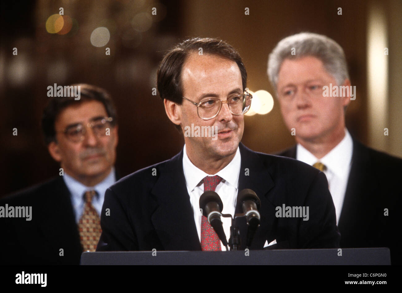 Incoming White House Chief Of Staff Erskine Bowles Flanked By