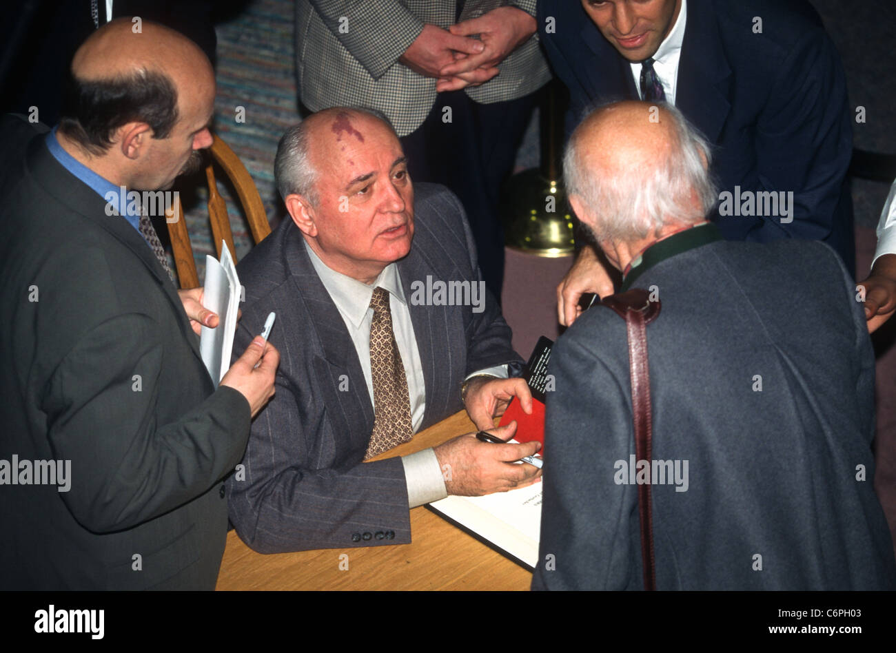 Former Soviet President Mikhail Gorbachev, with his distinctive port ...