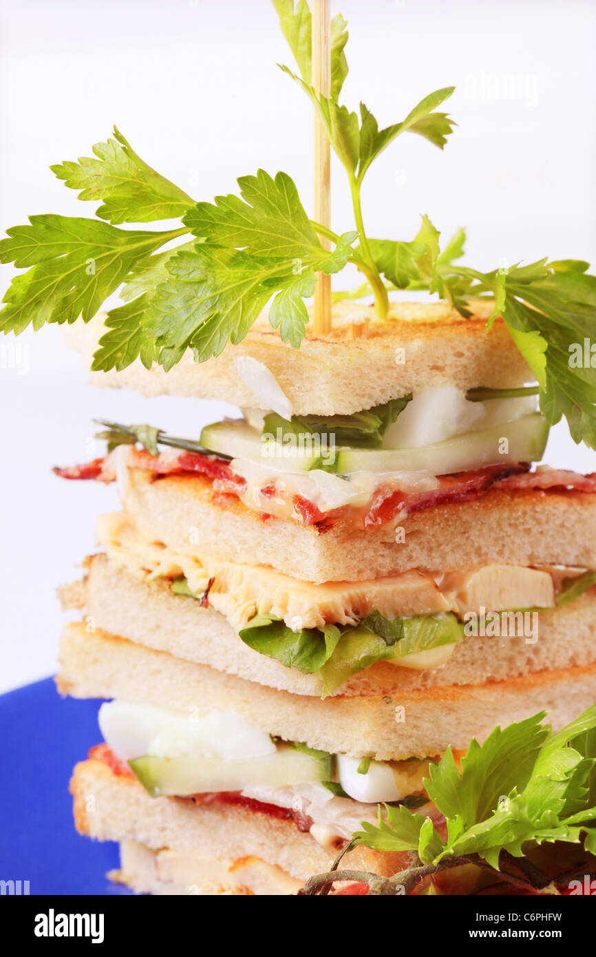 Stack of turkey and bacon sandwiches - detail Stock Photo - Alamy