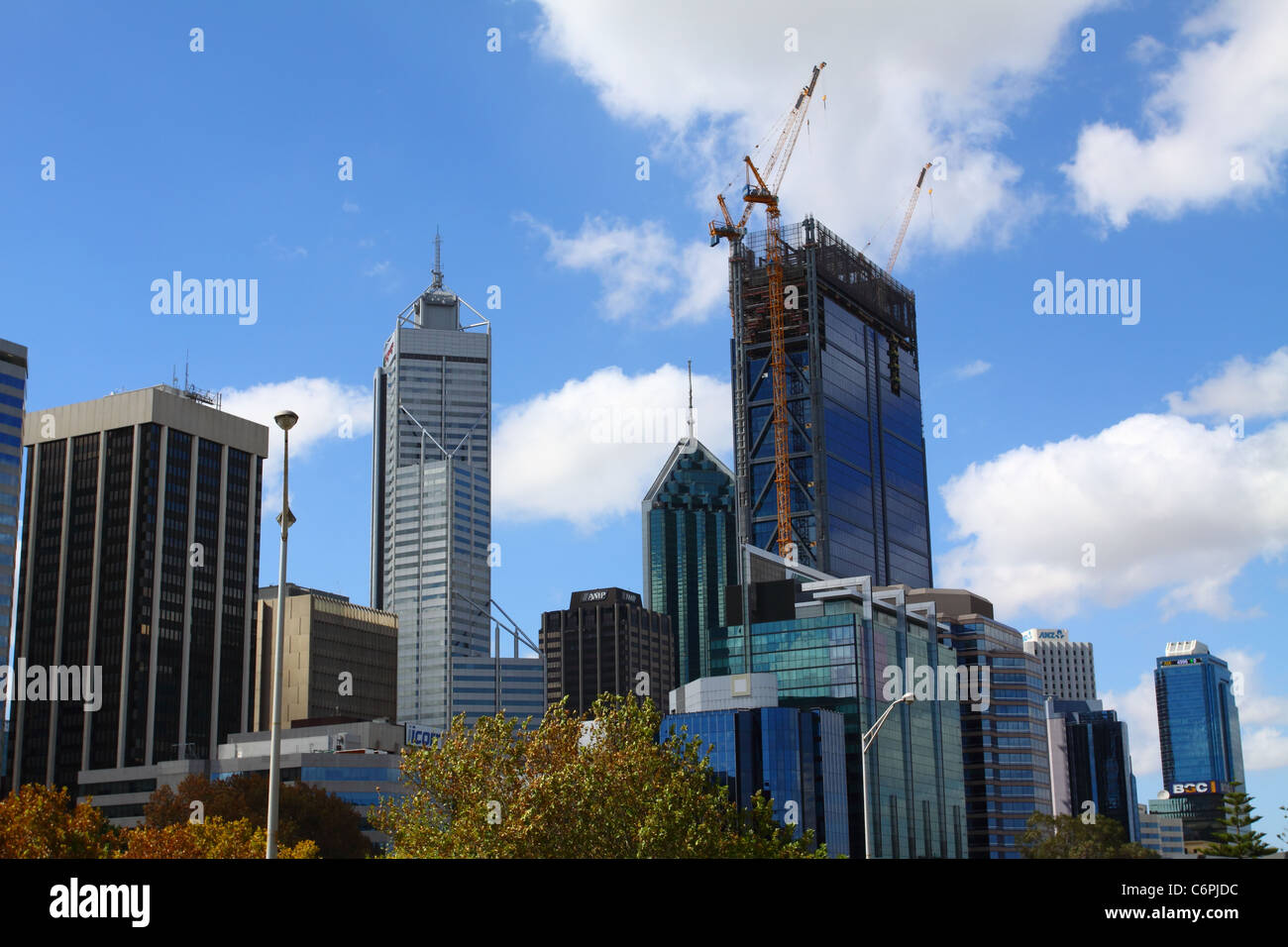 Famous city buildings with beautiful azure sky. Perth, Western ...