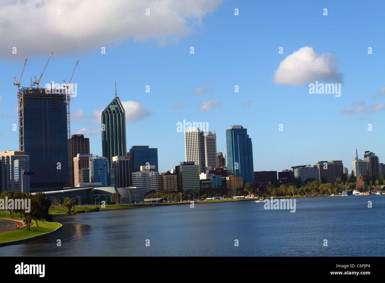 Famous city buildings with beautiful azure sky. Perth, Western ...