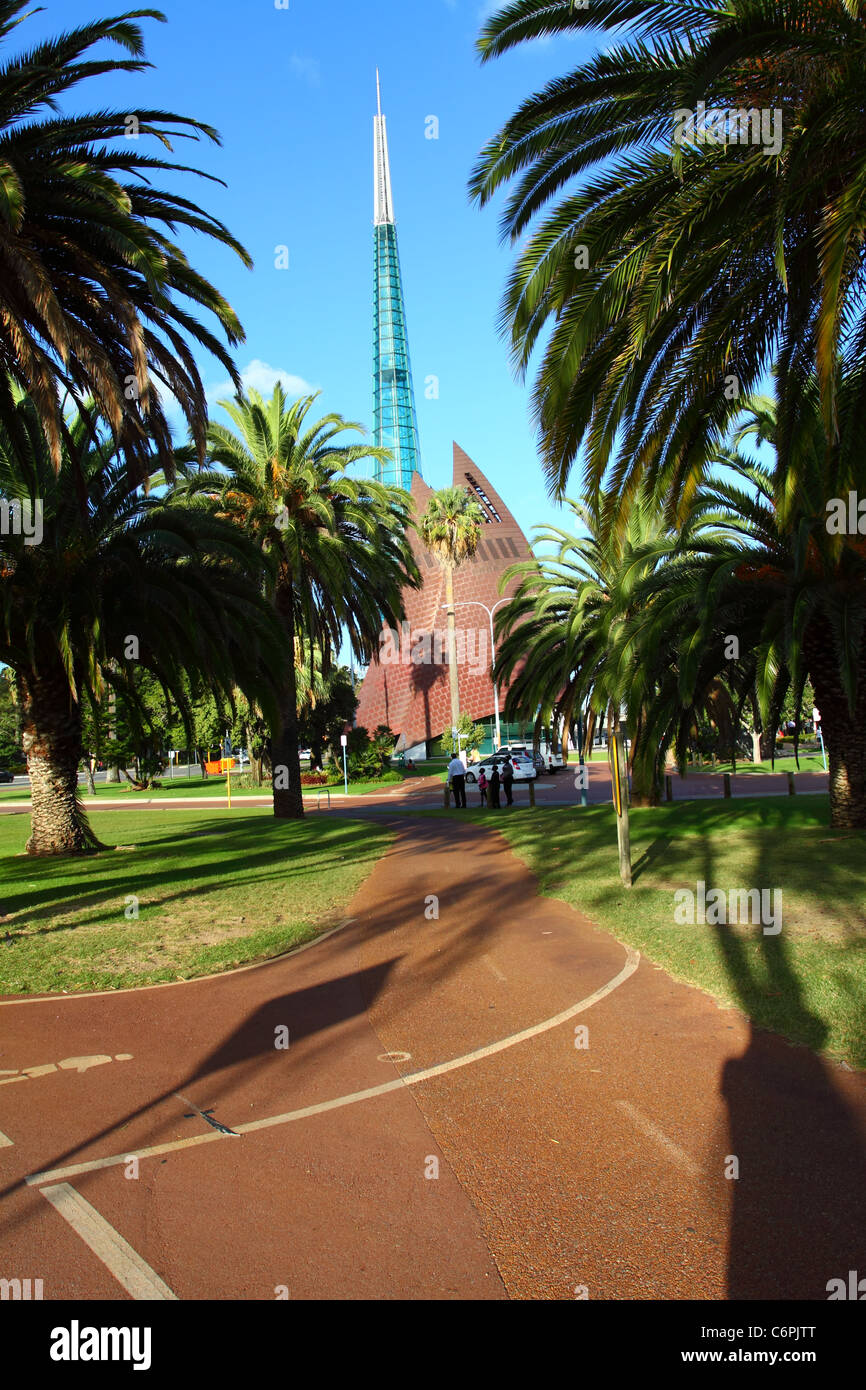 Famous city buildings with beautiful azure sky. Perth, Western ...
