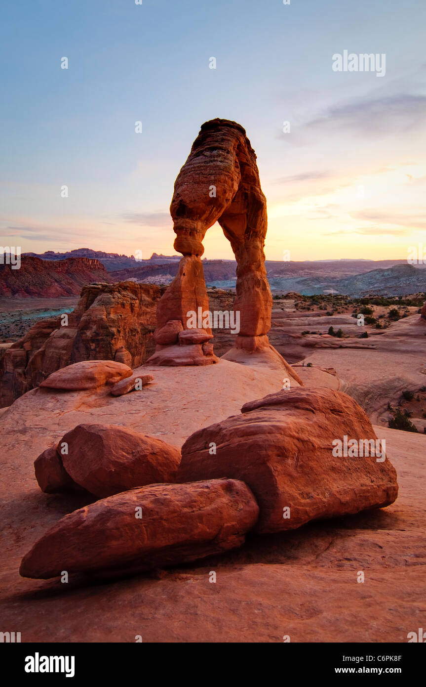 Delicate Arch at sunset. Arches National Park, located near Moab in ...