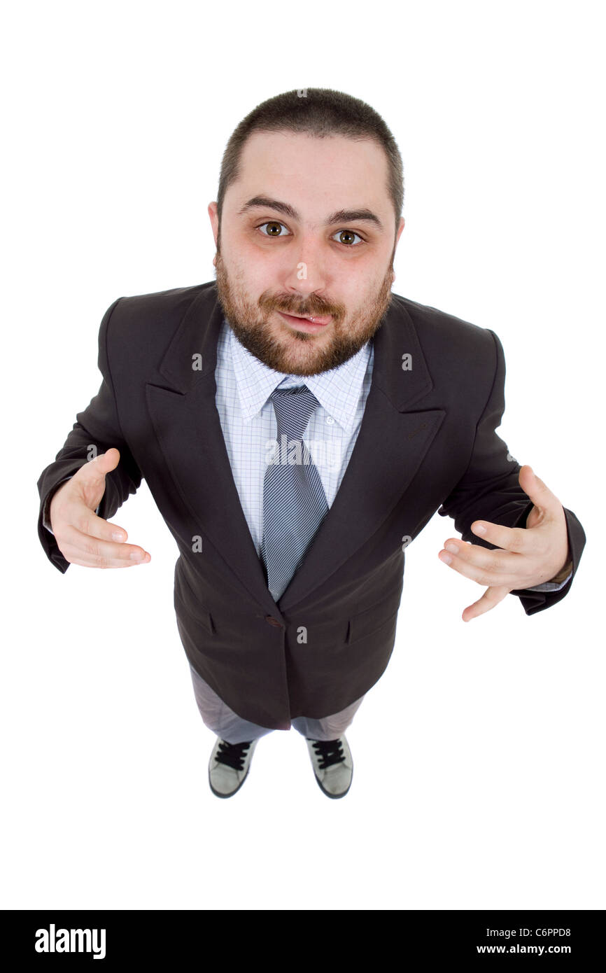 young silly business man full body isolated on white Stock Photo - Alamy