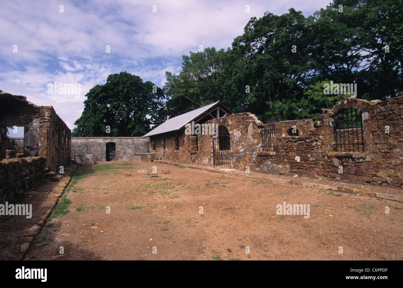 Exercise yard in the notorious Devils Island jail, Ile Royale, French ...