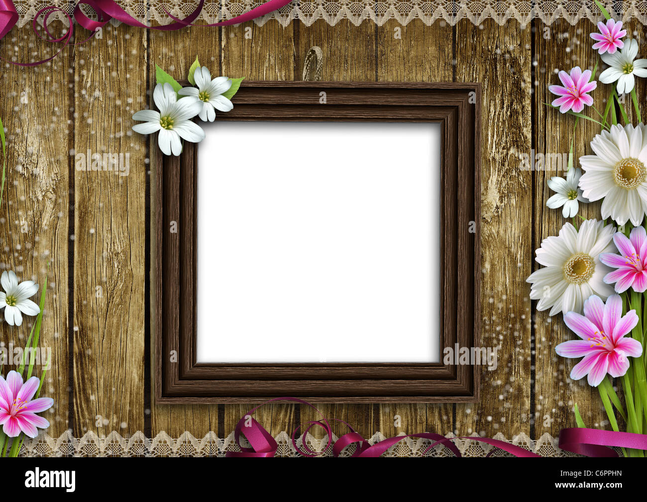 wooden photo frame over grunge wood background Stock Photo - Alamy