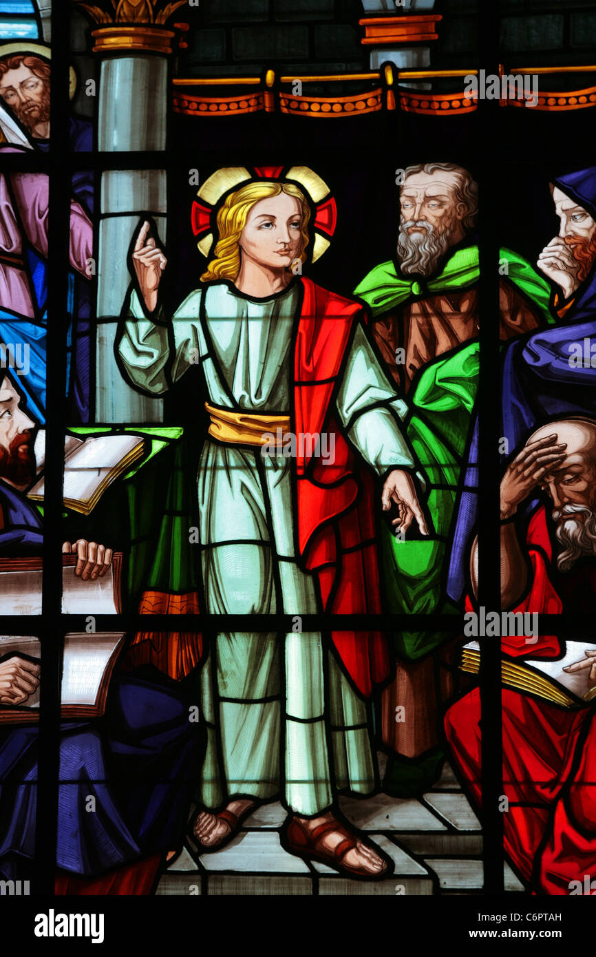 Window glass art vitrals at a church in Panama Stock Photo - Alamy