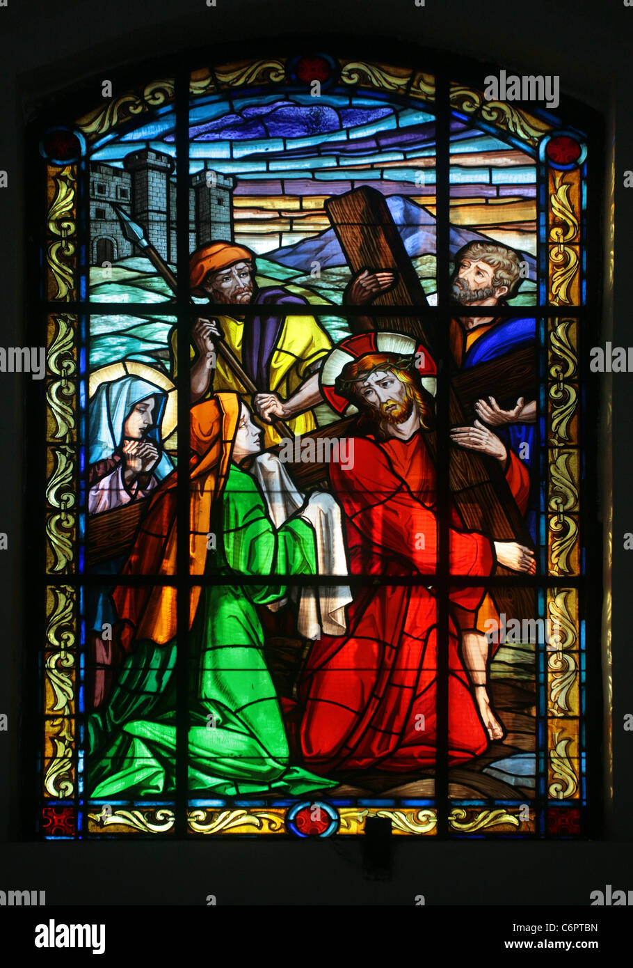 Window glass art vitrals at a church in Panama Stock Photo - Alamy